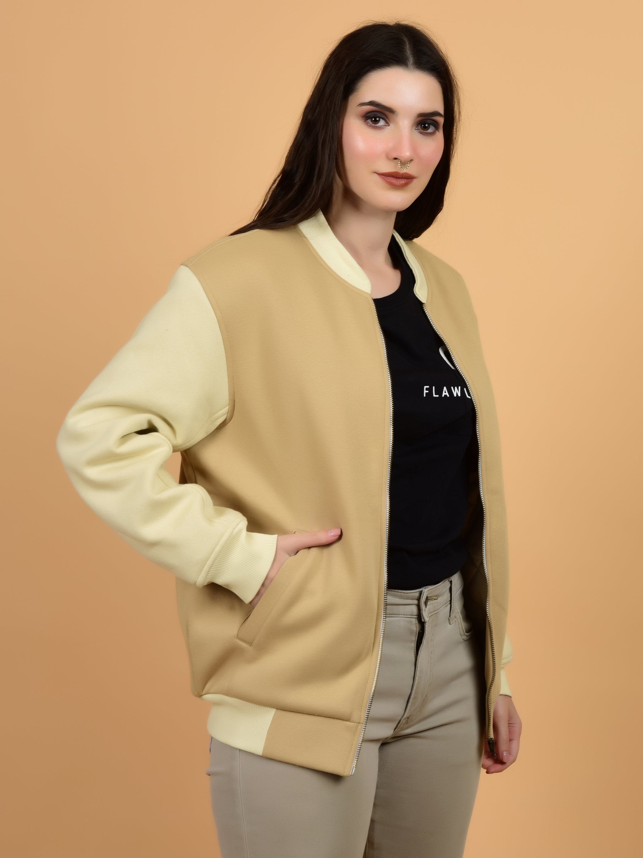 Flawless Women Printed Beige Bomber Jacket – Being Flawless