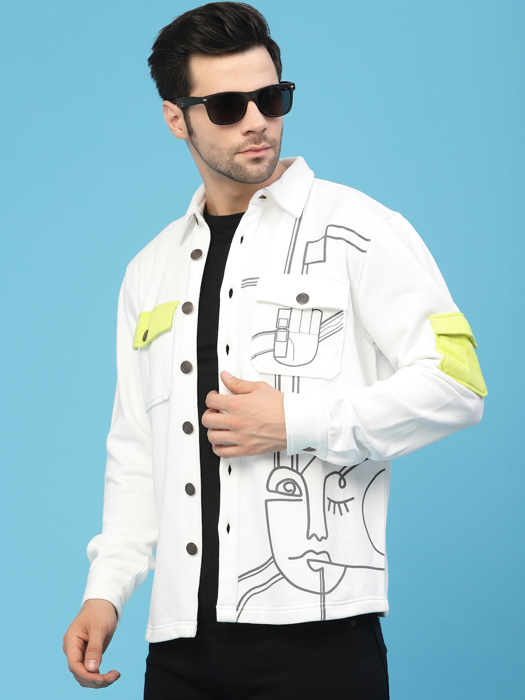 Flawless White Printed Jacket For Men | SHAMAN – Being Flawless